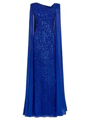 JENNY PACKHAM Jenny Packham Embellished Asymmetrical Gown With Draped Sleeves