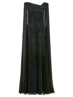 Jenny Packham Twilight Embellished Gown With Draped Sleeves - Black