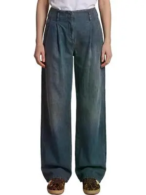 GOLDEN GOOSE Wide-leg Pleated Trousers - Blue