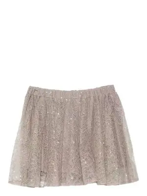 TWINSET Sequin-embellished Lace-overlay Skirt - Neutrals