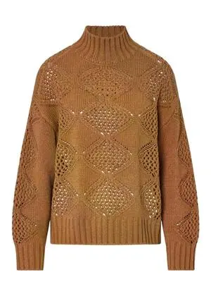 Liu Jo Turtleneck With Beads And Openwork - Brown