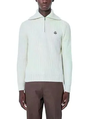 Moncler Moncler Ribbed Half-Zip Virgin Wool Sweater White