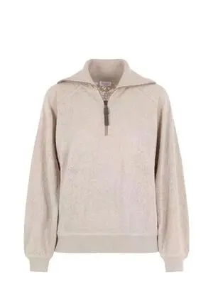 Brunello Cucinelli Pointelle-knit Half-zip Sweatshirt Neutrals