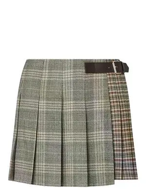 Liu Jo Pleated Tartan Mini Skirt With Buckle Detail - Grey