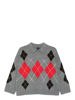 Pinko Argyle Pattern Collared Sweater - Grey