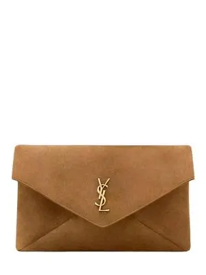 Saint Laurent Cassandre Large Envelope Pouch In Suede Brown