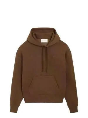 AMI Paris Cotton Hoodie With Embossed De Coeur - Brown