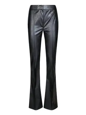 Elisabetta Franchi Faux-leather Bell-bottom Trousers With Ribbing - Black