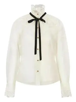 Zimmermann Lace-trim Pussy-bow Shirt - Neutrals