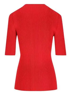 Prada Short-sleeved Ribbed Knit Wool Sweater - Red