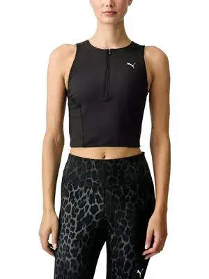 PUMA Lightstride Cropped Sleeveless Zip Tank Top - Black