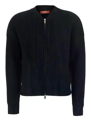 Max Mara Ribbed-knit Zip-up Cardigan - Black