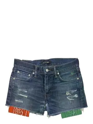 HTC LOS ANGELES Distressed Bandana-insert Mini Shorts - Blue