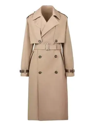 TOD'S Water-repellent Gabardine Trench Coat With Removable Cape And Leather Inserts - Neutrals
