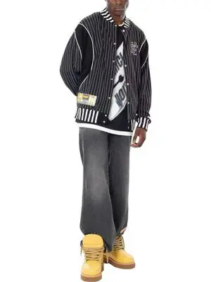 PDF Doc 2 Pinstripe Bomber Jacket - Black