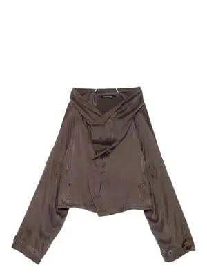 JULIUS Asymmetrical High Neck Draped Jacket - Brown