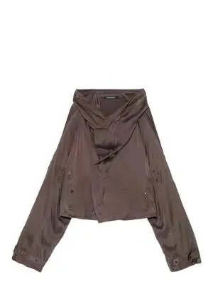 JULIUS Asymmetrical High Neck Draped Jacket - Brown