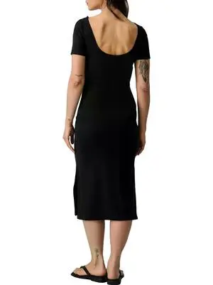 Adidas Ribbed Logo-embroidered Midi Dress - Black