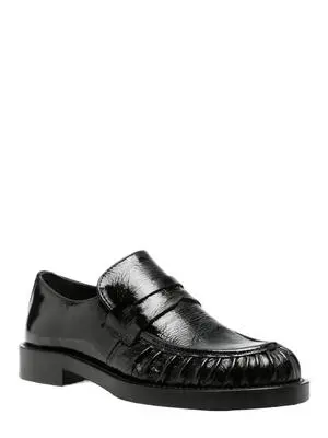 GUGLIELMO ROTTA Ruched Patent-leather Loafers - Black
