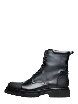 POCHE PARIS Lace-up Panelled Ankle Boots - Black