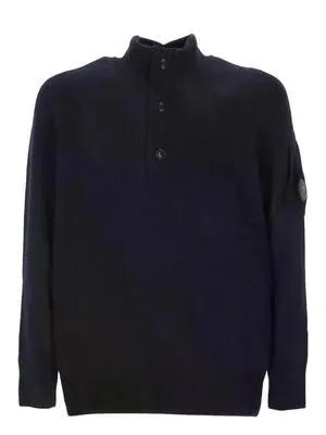 C.P. COMPANY Lambswool Half Button Lens Sweater - Blue