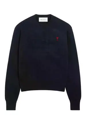 AMI Paris De Coeur Embroidered Merino Wool Sweater - Blue