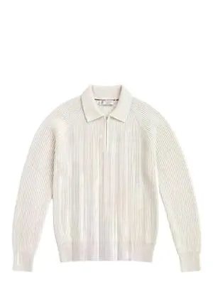 Brunello Cucinelli Ribbed-knit Long-sleeve Polo Shirt - Neutrals