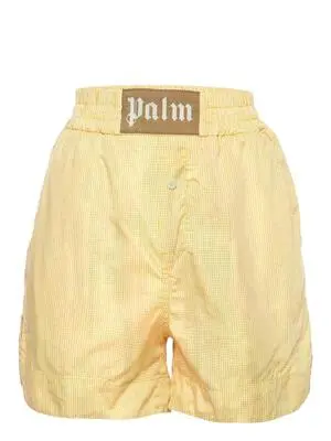 Palm Angels Gingham Logo Patch Shorts - Yellow