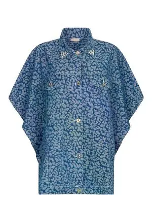 Liu Jo Animal Print Denim Cape With Jewel Embroidery - Blue