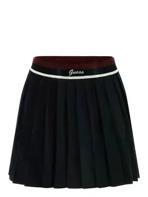 Guess Pleated Mini Skirt With Embroidered Logo Waistband - Blue