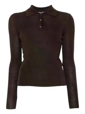 JCSOPHIE Ribbed Knit Polo Shirt - Brown
