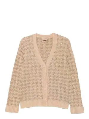 TWINSET Sequin-embellished Houndstooth V-neck Cardigan - Neutrals