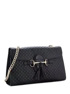 Gucci Emily Chain Flap Bag Microssima Leather Medium Shoulder Bag - Black