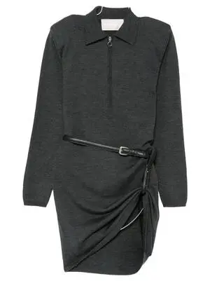 CIRCUS HOTEL Belted Half-zip Dress - Grey
