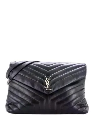 Saint Laurent Loulou Matelassé Chevron Leather Large Shoulder Bag - Black