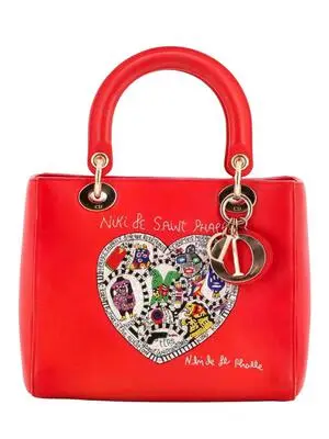 Dior Christian Dior Lady Dior Limited Edition Niki De Saint Phalle Embroidered Leather Satchel Red