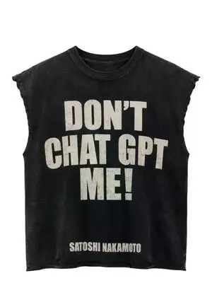 SATOSHI NAKAMOTO Chat Gptee Slogan-print Distressed T-shirt - Black