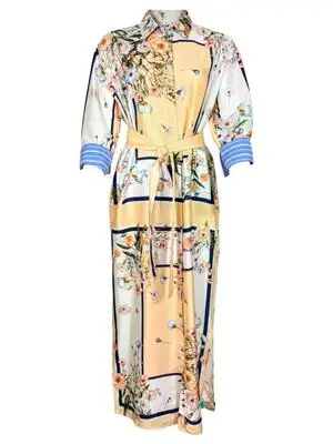 Liu Jo Long Shirt Dress With All-over Print And Belted Waist - Orange
