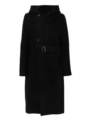 Rick Owens Belted Hooded Single Breasted Coat - Black