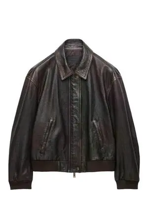 Prada Nappa Leather Bomber Jacket - Brown