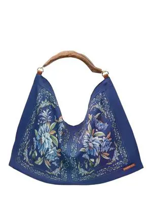 Farm Rio Floral-print Tote Bag With Leaf Handle - Blue
