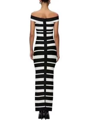 Herve Leger Kiva Striped Maxi Dress Black