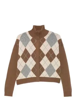 Max Mara Argyle-intarsia Button-collar Sweater Brown