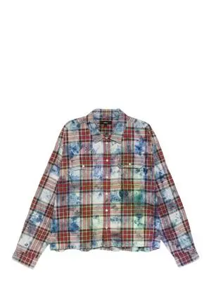 PURPLE BRAND Bleached-effect Check-pattern Shirt - Red