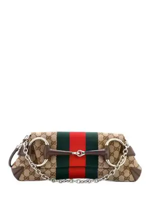 GUCCI Horsebit Nm Web Chain Clutch Gg Canvas Medium Shoulder Bag