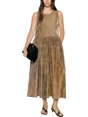 UMA WANG Damask Pattern Gathered Dress - Brown
