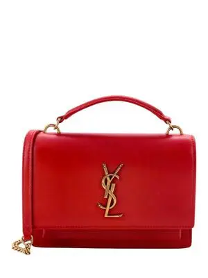 Saint Laurent Leather Top Handle Chain Wallet Crossbody Bag - Red