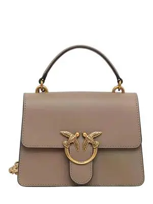 Pinko Mini Love Leather Handbag With Love Birds Plaque - Neutrals