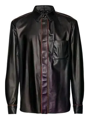 FERRAGAMO Contrast Stitch Leather Jacket - Brown