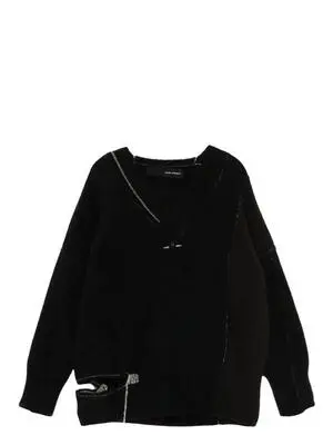 Isabel Benenato Distressed V-neck Sweater - Black